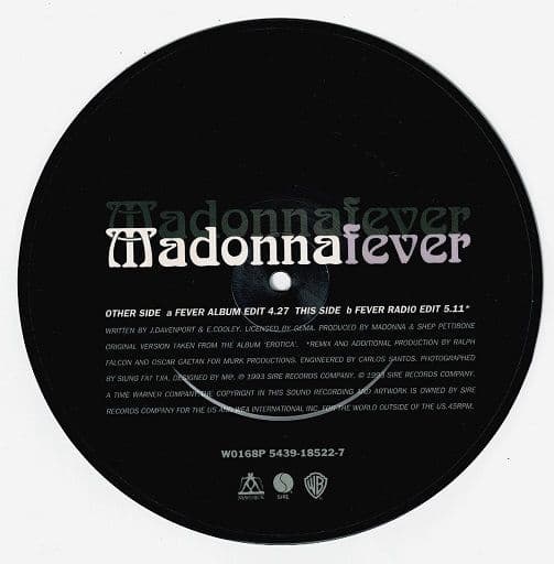 MADONNA Fever Vinyl Record 7 Inch Maverick 1993 Picture Disc